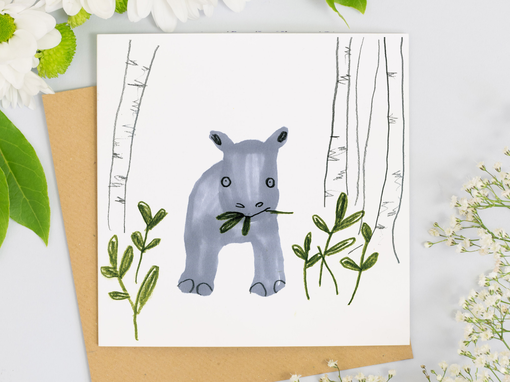 baby rhino card design by jo clark design. blank for your own message