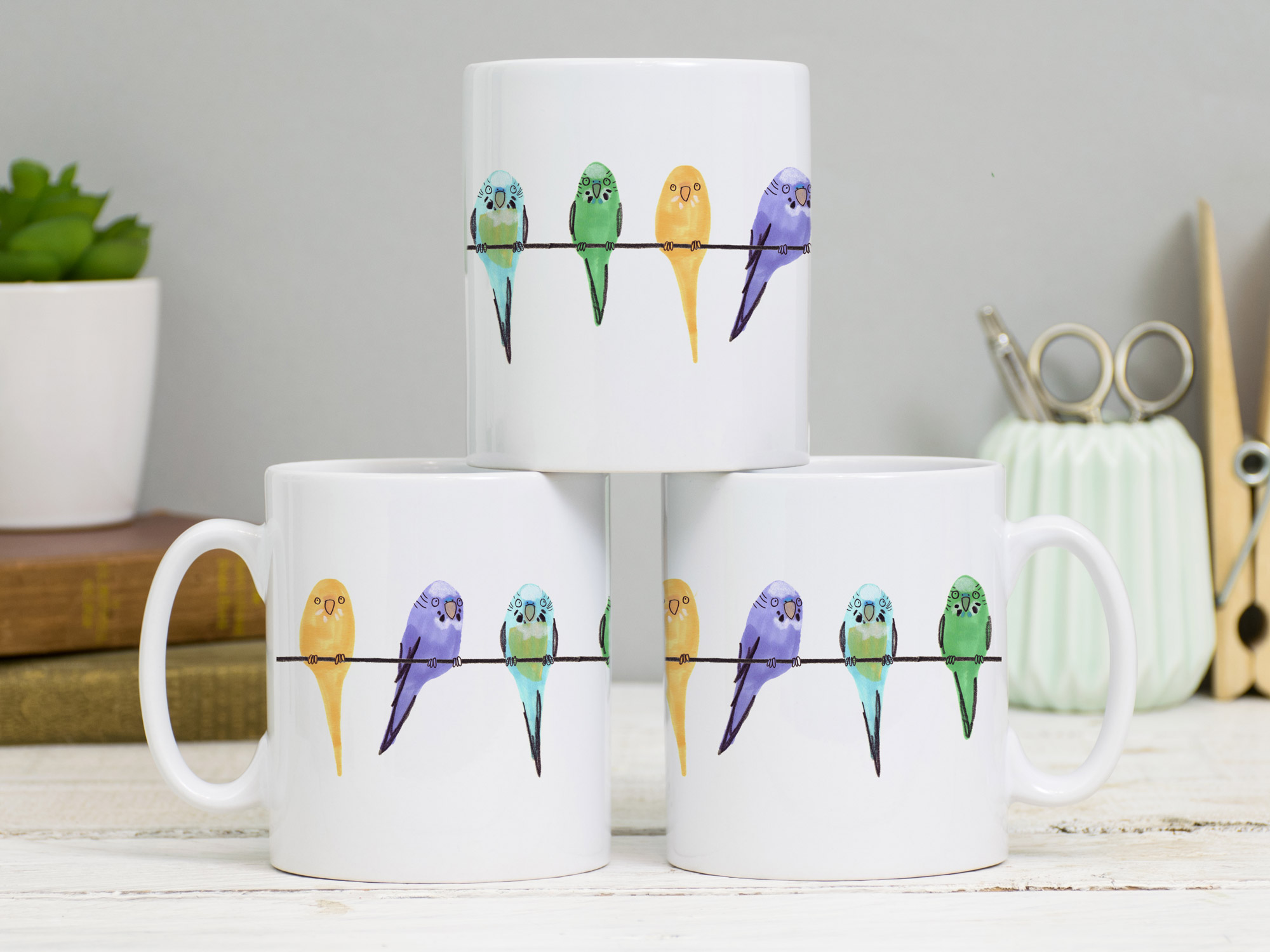 Budgies Bird Mug - Jo Clark Design