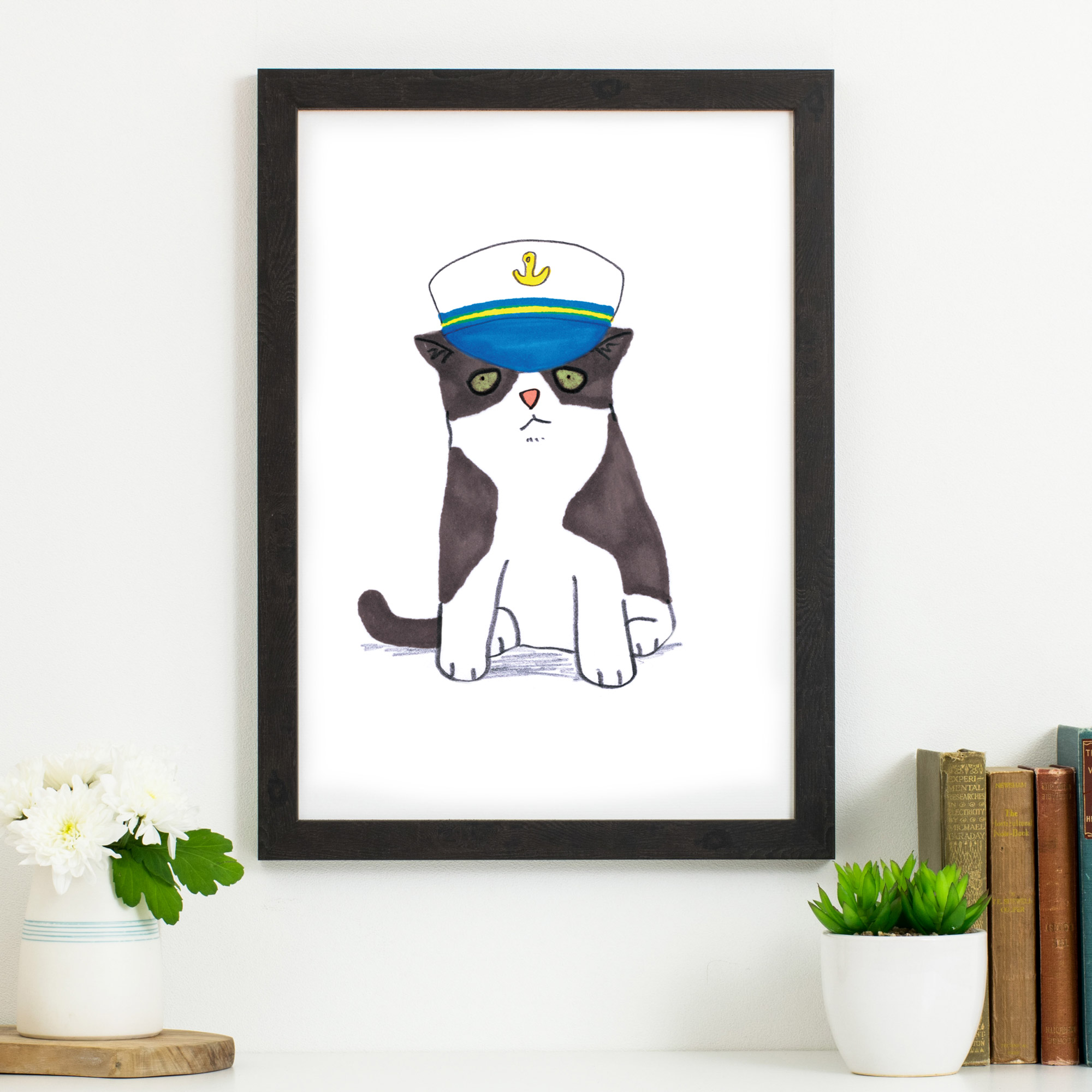 Cat In Captains Hat Print - Jo Clark Design