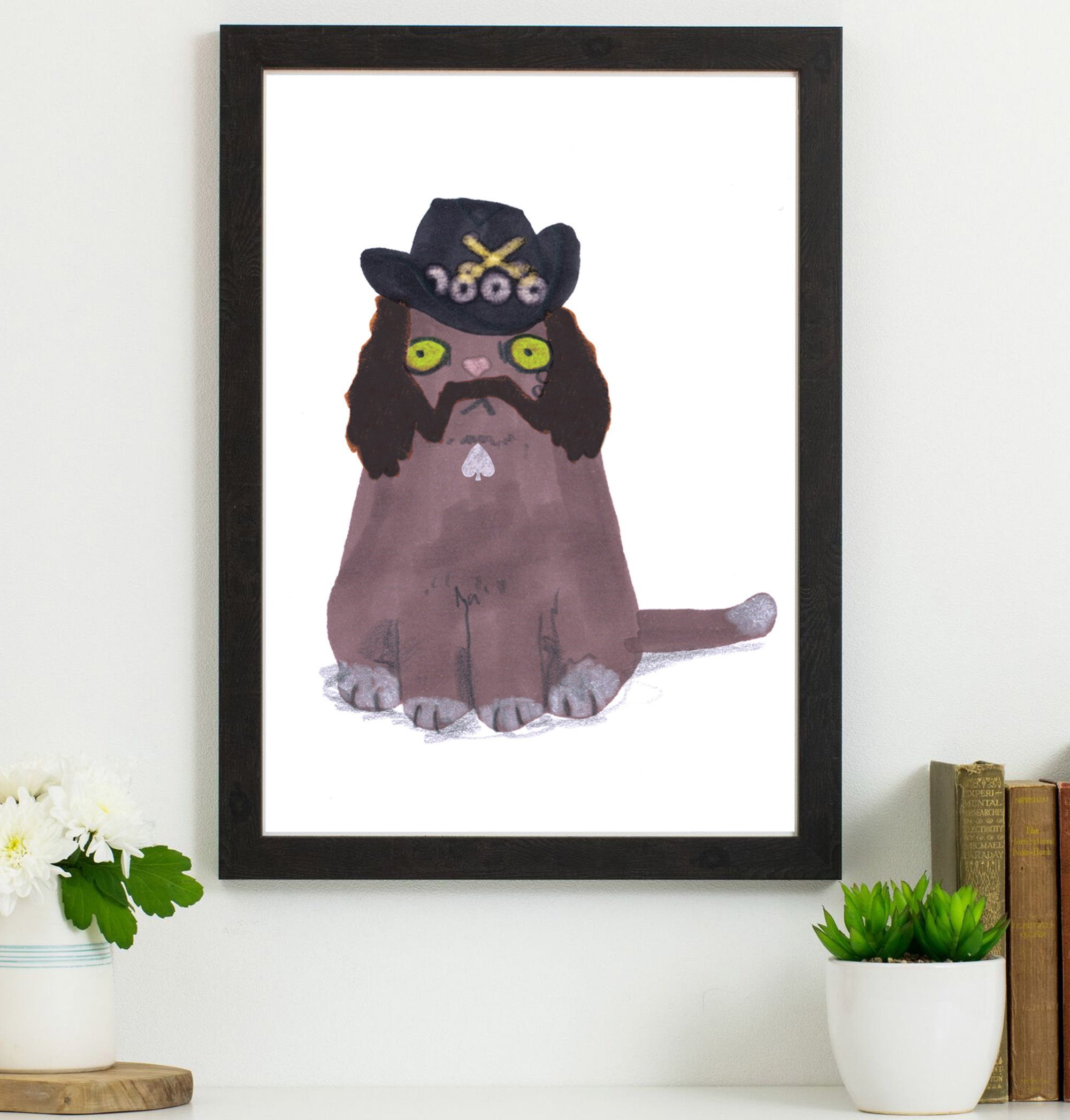 Cat In Lemmy Wig & Hat Print - Jo Clark Design