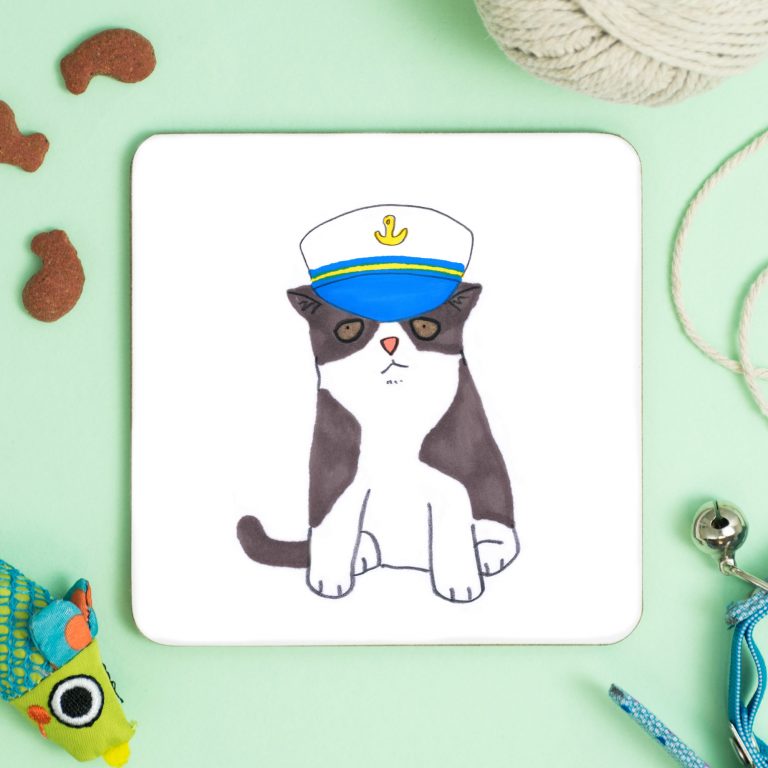 Cat In Captains Hat Coaster - Jo Clark Design
