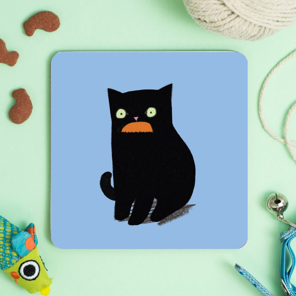 Meowstachio Cats Black - Ginger Tash Coaster - Jo Clark Design