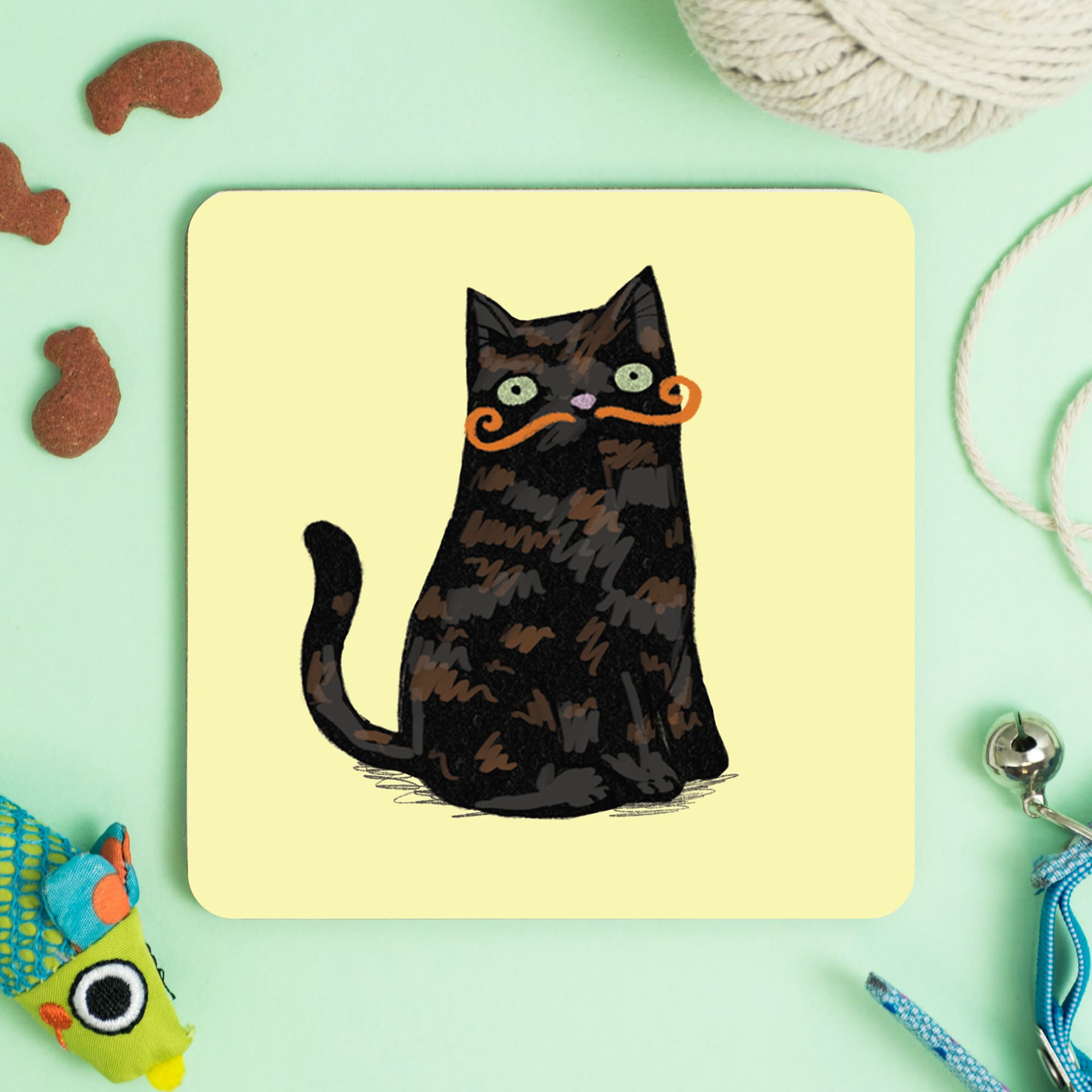 Meowstachio Cat Tortoise Shell - Ginger Tash Coaster - Jo Clark Design